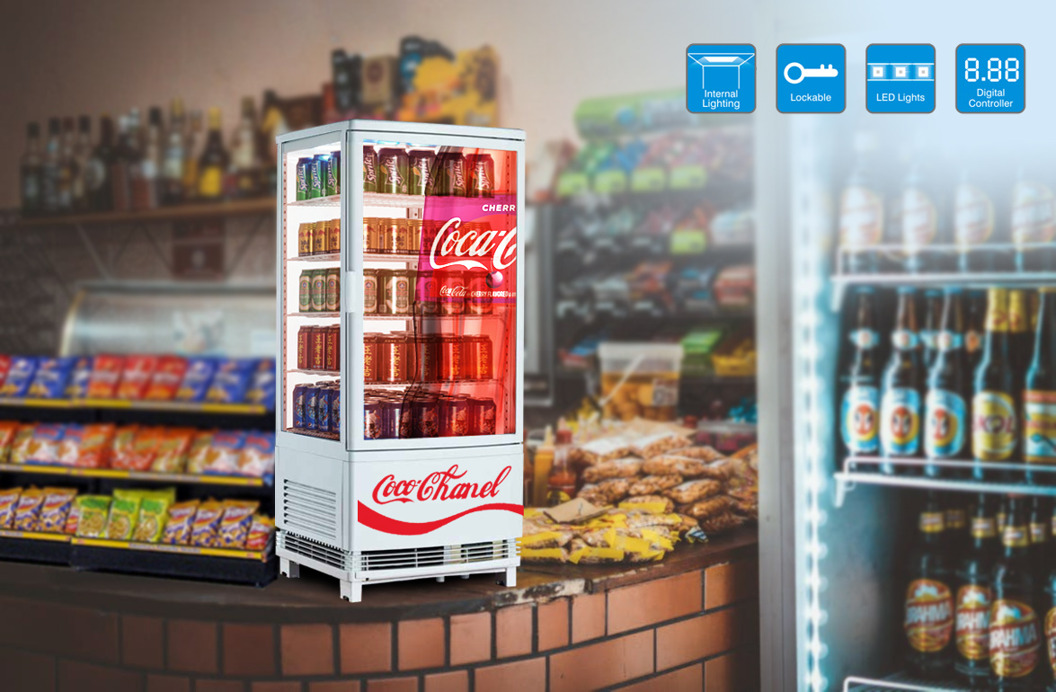 Countertop See-Through 4 Sided Glass Beverage And Snack Display Cooler ...