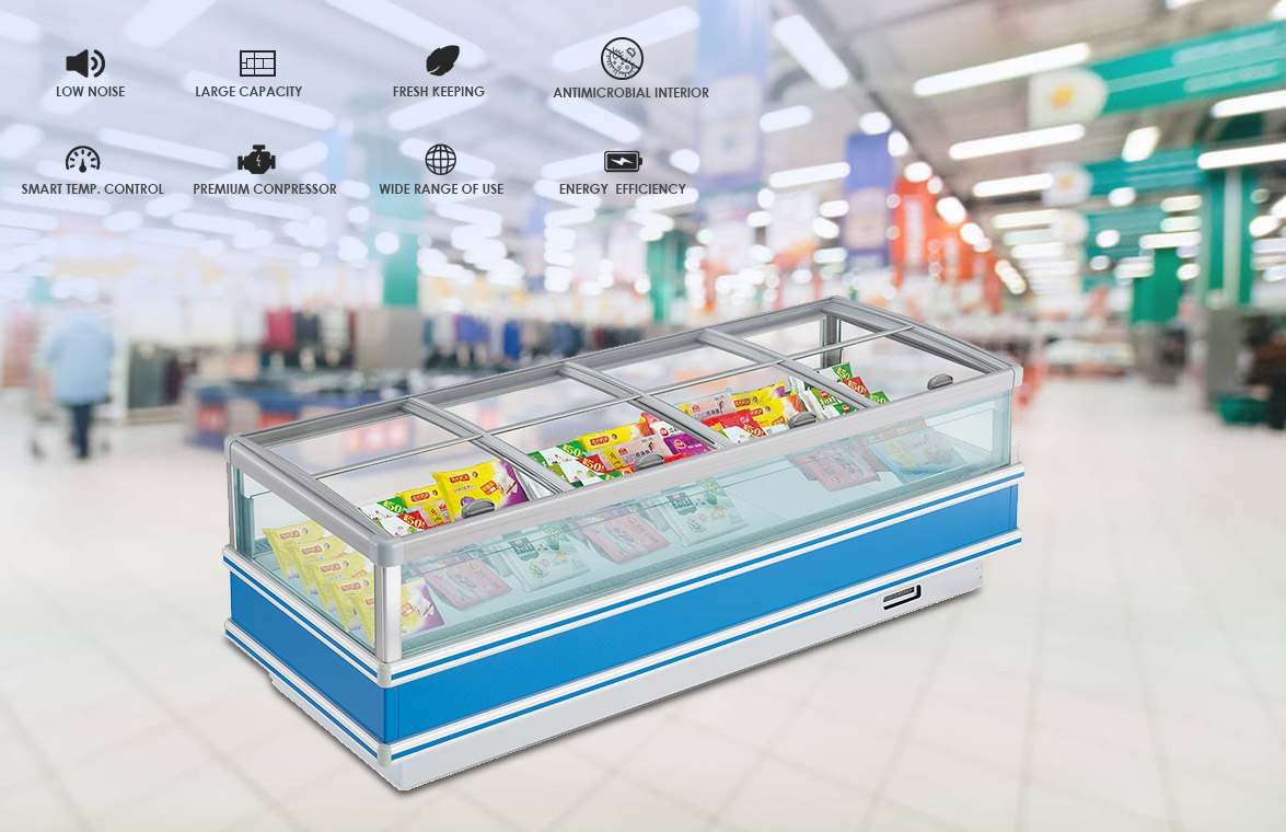 Supermarket Remote Deep Frozen Storage Display Island Chest Freezer ...