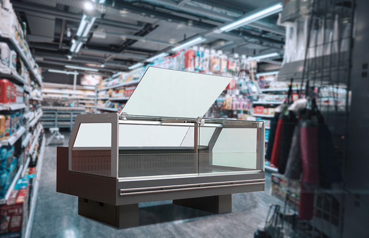 Supermarket Deli Front Right Angle Glass Door Remote Type Showcase For ...